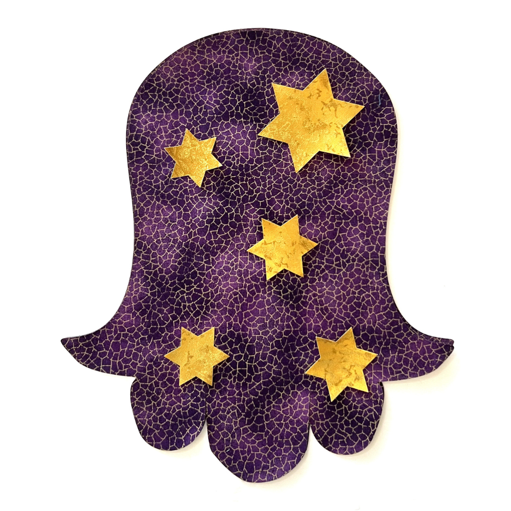 Jewish Die Cut Fusible Applique - Purple Crackle Hamsa with Gold Stars ...