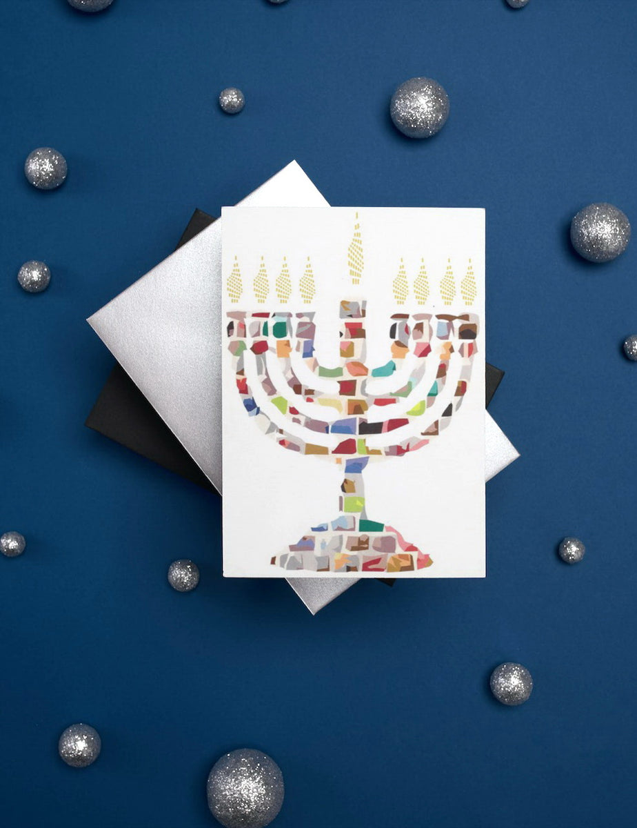 Hanukkah Greeting Card - Mosaic Menorah – Fay's Design Studio & Fay ...